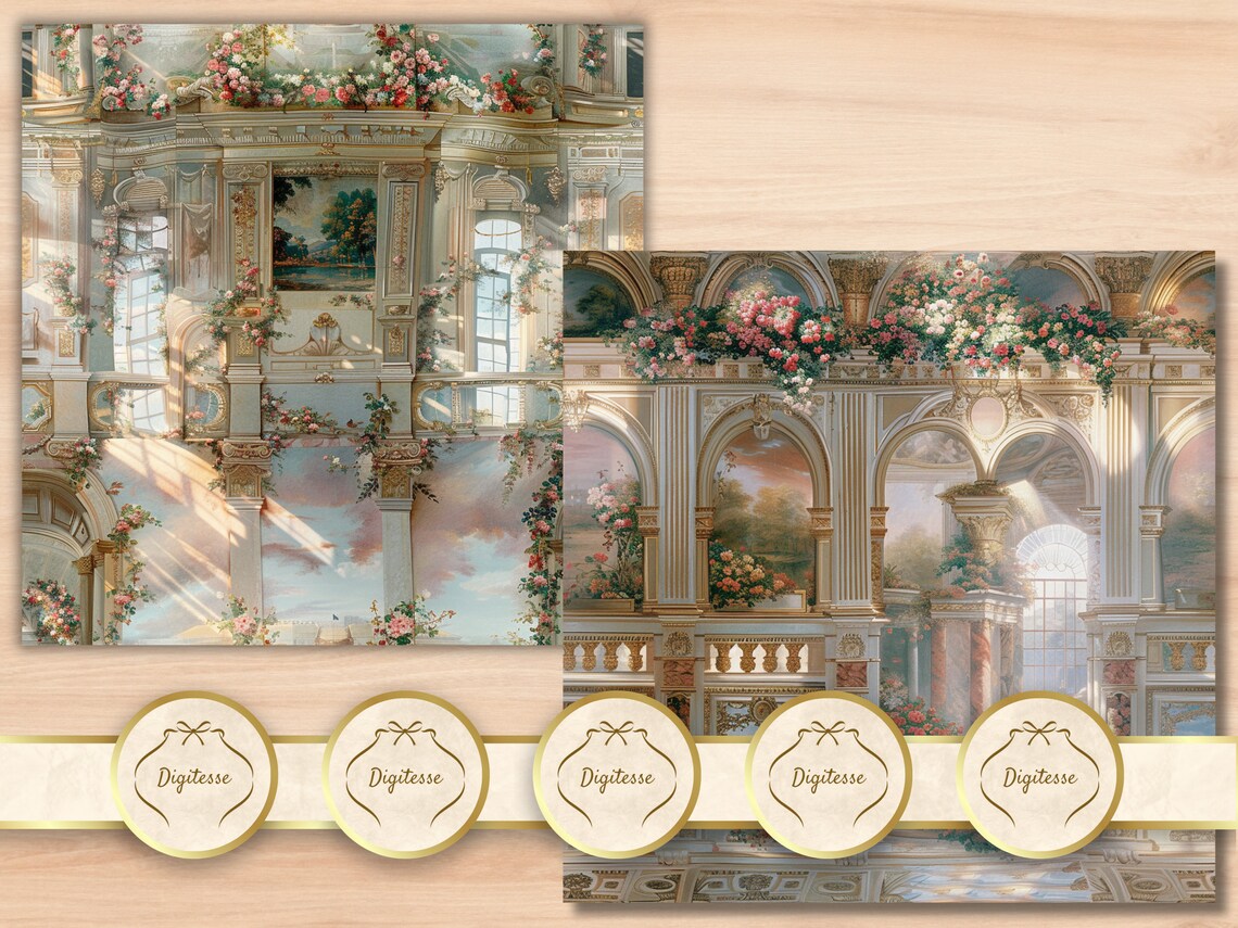 Rococo Palace Digital Paper, Palace of Versailles Junk Journal Pages ...