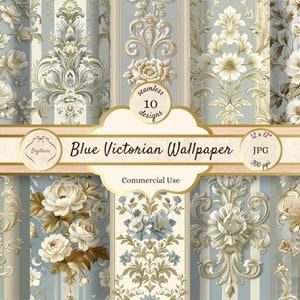 Pale Blue Victorian Seamless Patterns, Flowered Victorian Dollhouse ...