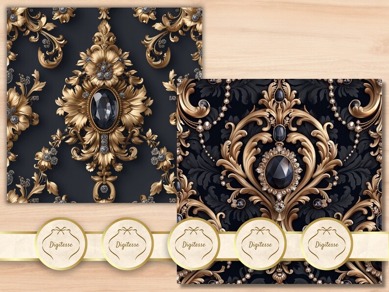 Gray Baroque Seamless Pattern, Rococo Jewels (JPG) - Etsy