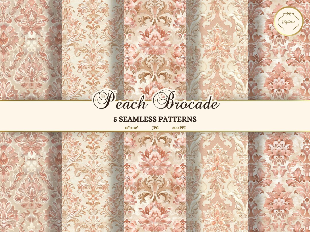 Peach Damask Patterns, Rococo Brocade Texture (JPG Digital Download) - Etsy