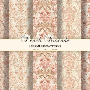 Peach Damask Seamless Patterns, Royal Peach Junk Journal Paper ...