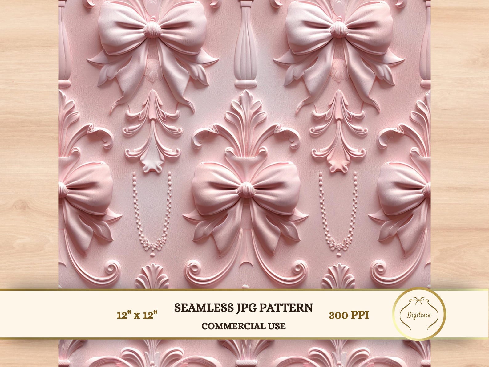 Coquette Rococo Seamless Patterns, Pink Bows Wallpaper (JPG) - Etsy
