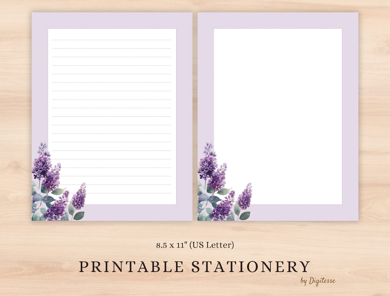 Lilac Printable Stationery, Pale Purple Floral Notebook Paper Download ...