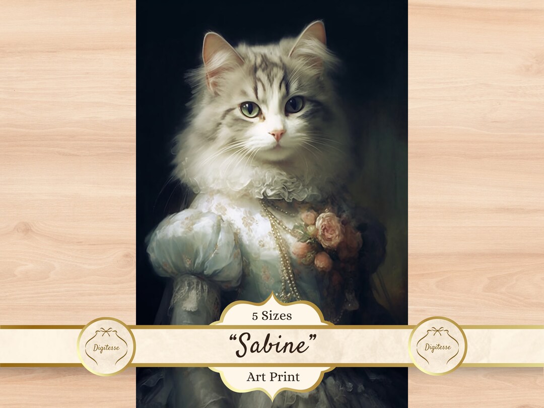 Longhaired Gray and White Cat Painting, Royal Cat Portrait, Costumed ...