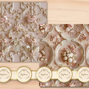 Elegant Pink Rococo Junk Journal Pages, Palace Ceilings, Marie ...