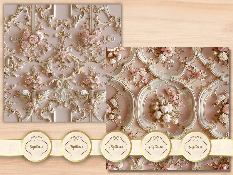 Elegant Pink Rococo Junk Journal Pages, Palace Ceilings, Marie ...