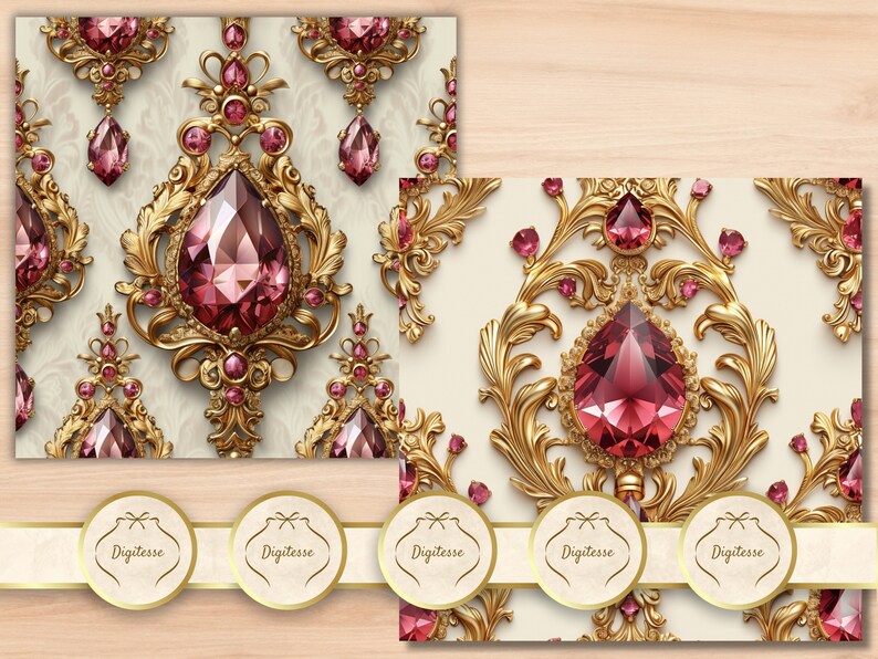 Baroque Cherry Quartz Seamless Patterns for Scrapbooking, Elegant Pink ...