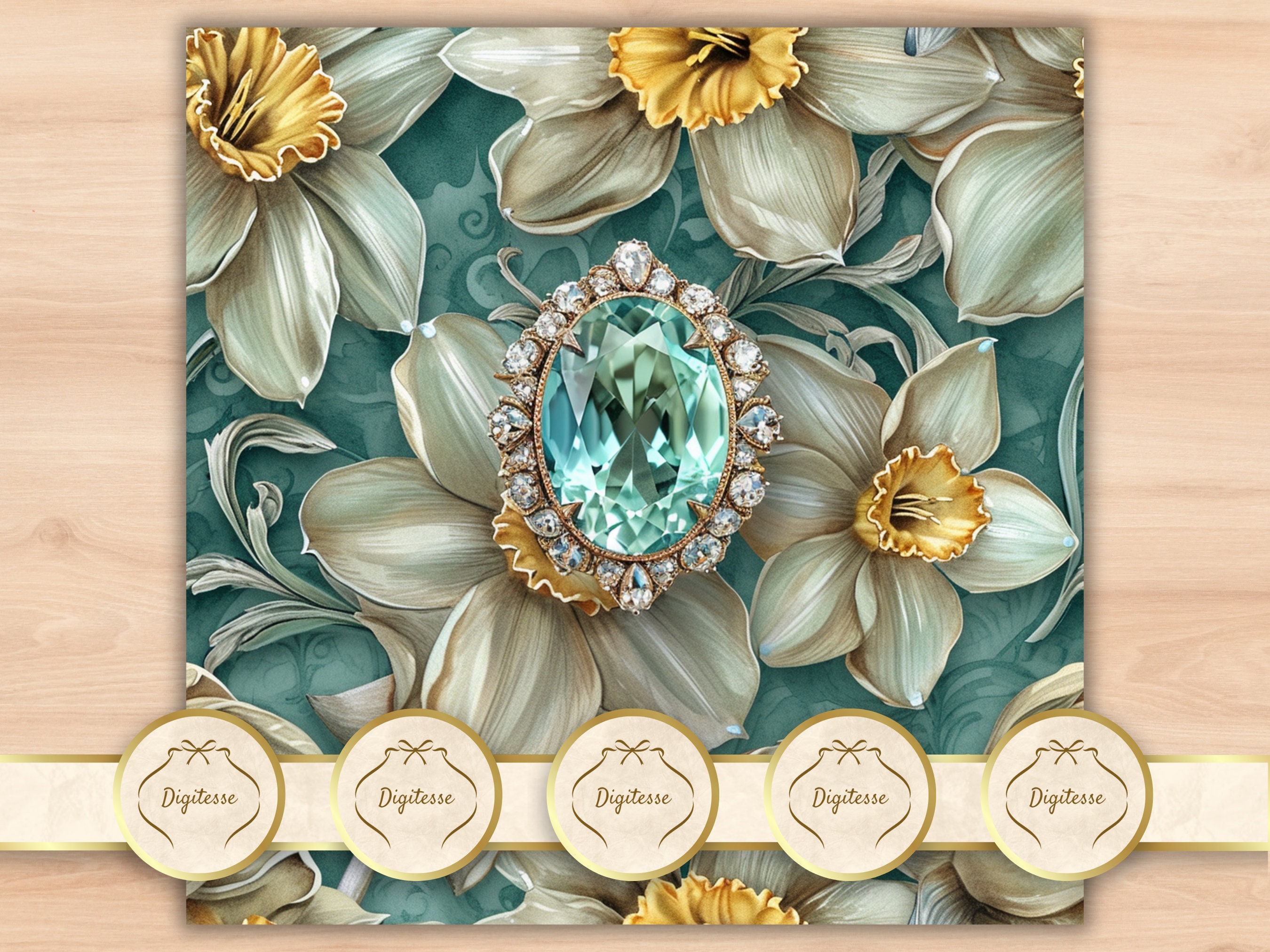 March Birthday Digital Paper, Birthstone Seamless Pattern, Aquamarine ...