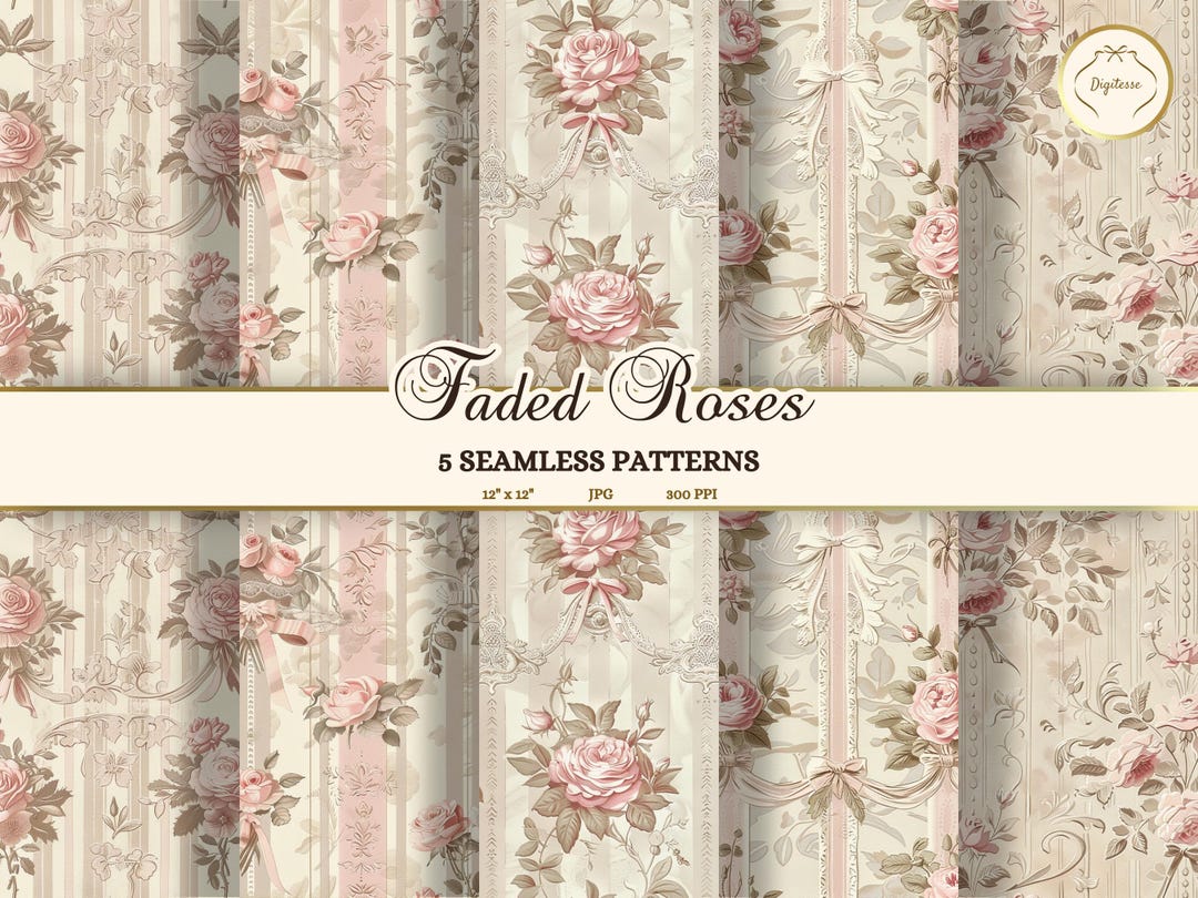 Pink Roses Seamless Patterns JPG, Vintage Coquette Printable (digital ...