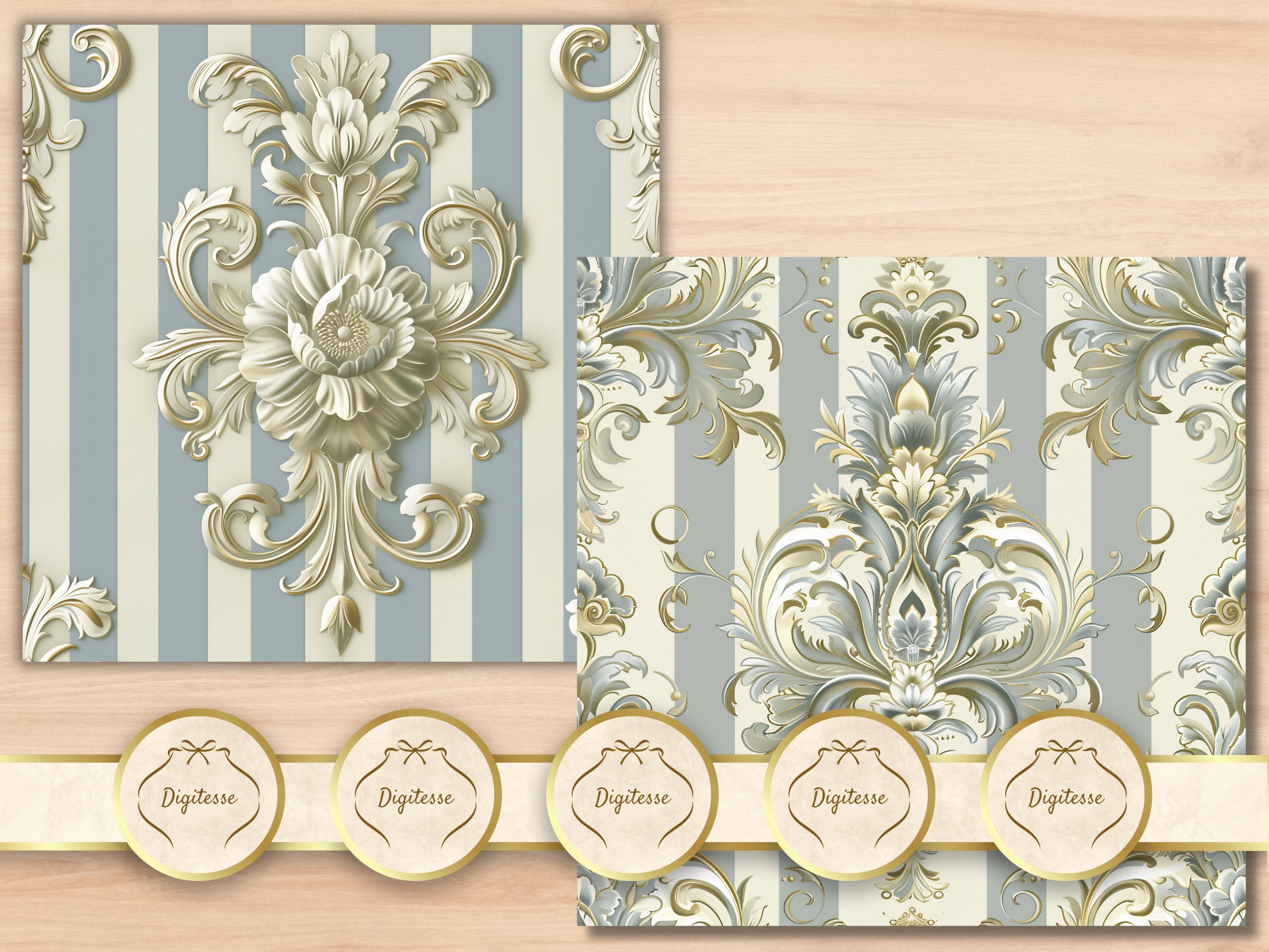 Pale Blue Victorian Seamless Patterns, Flowered Victorian Dollhouse ...