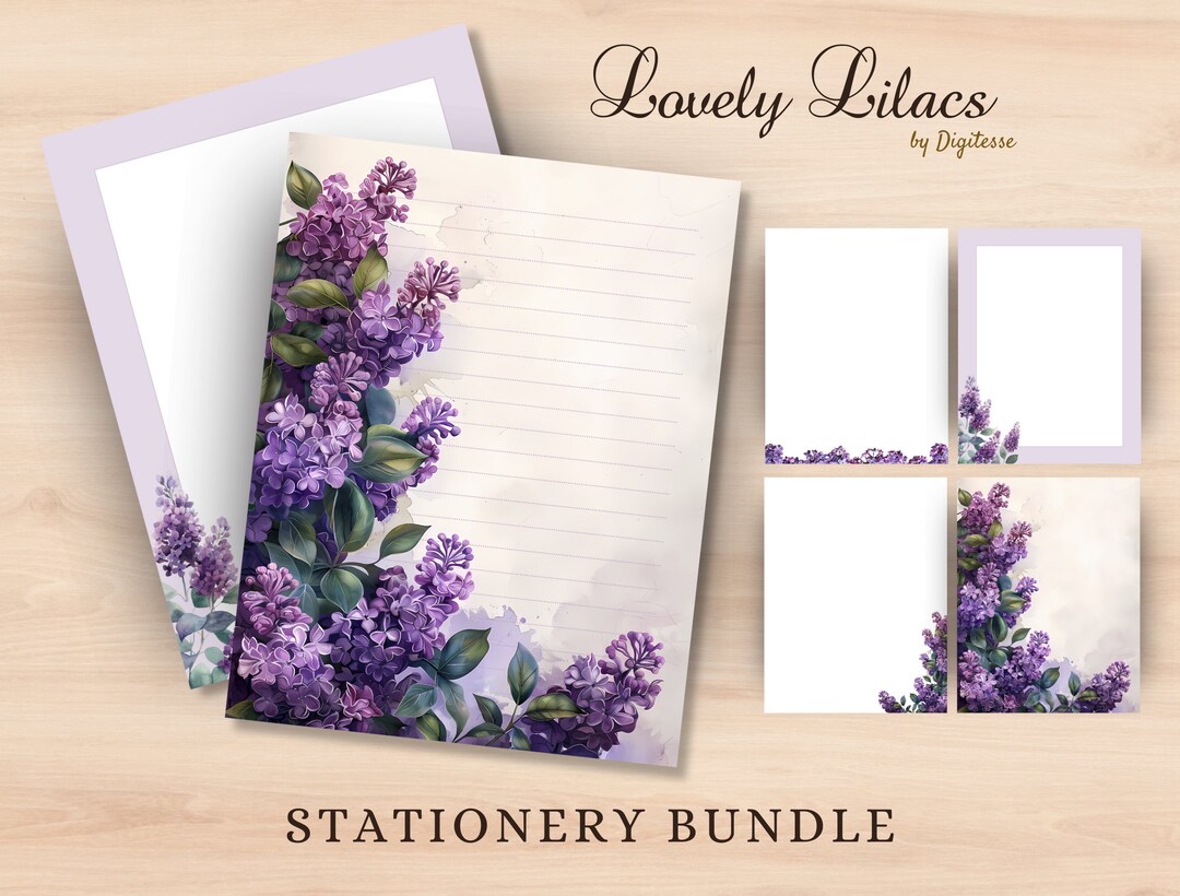 Lilac Paper Printable Set, Watercolor Floral Letter Writing Paper ...