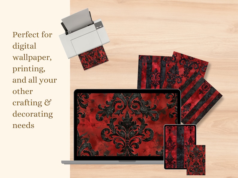 Crimson Velvet Damask Wallpaper, Gothic Seamless Pattern (JPG) - Etsy