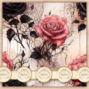 Gothic Black Roses Seamless Pattern, Spooky Halloween Digital Paper ...