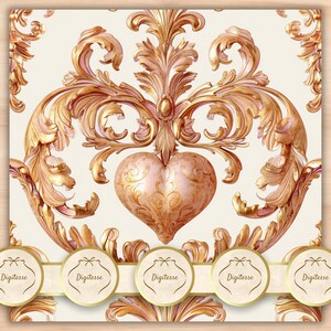 Pink Heart Seamless Pattern, Rococo Valentine's Day Junk Journal Pages ...