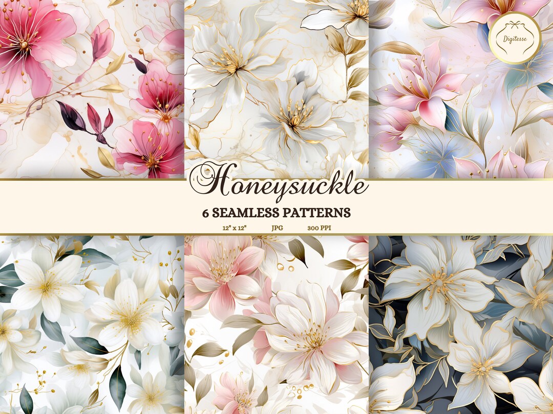 Honeysuckle Floral Digital Paper for Scrapbooking, Seamless Pattern ...