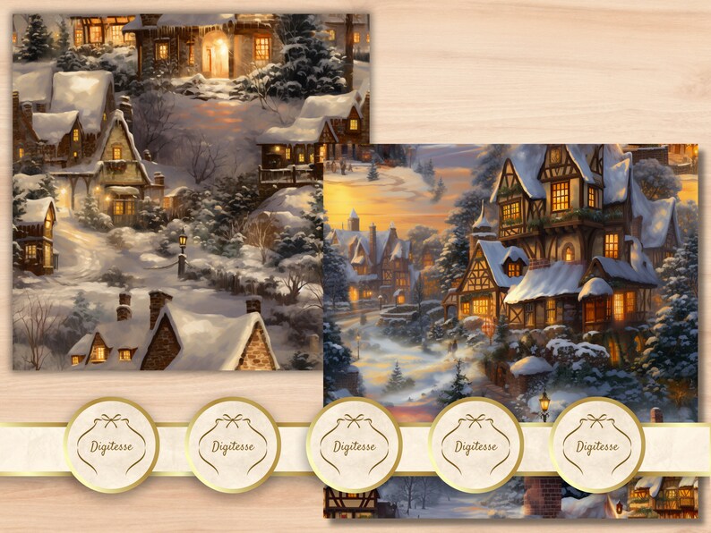 Aesthetic Winter Village Printable Christmas Scrapbook Paper, Gothic ...