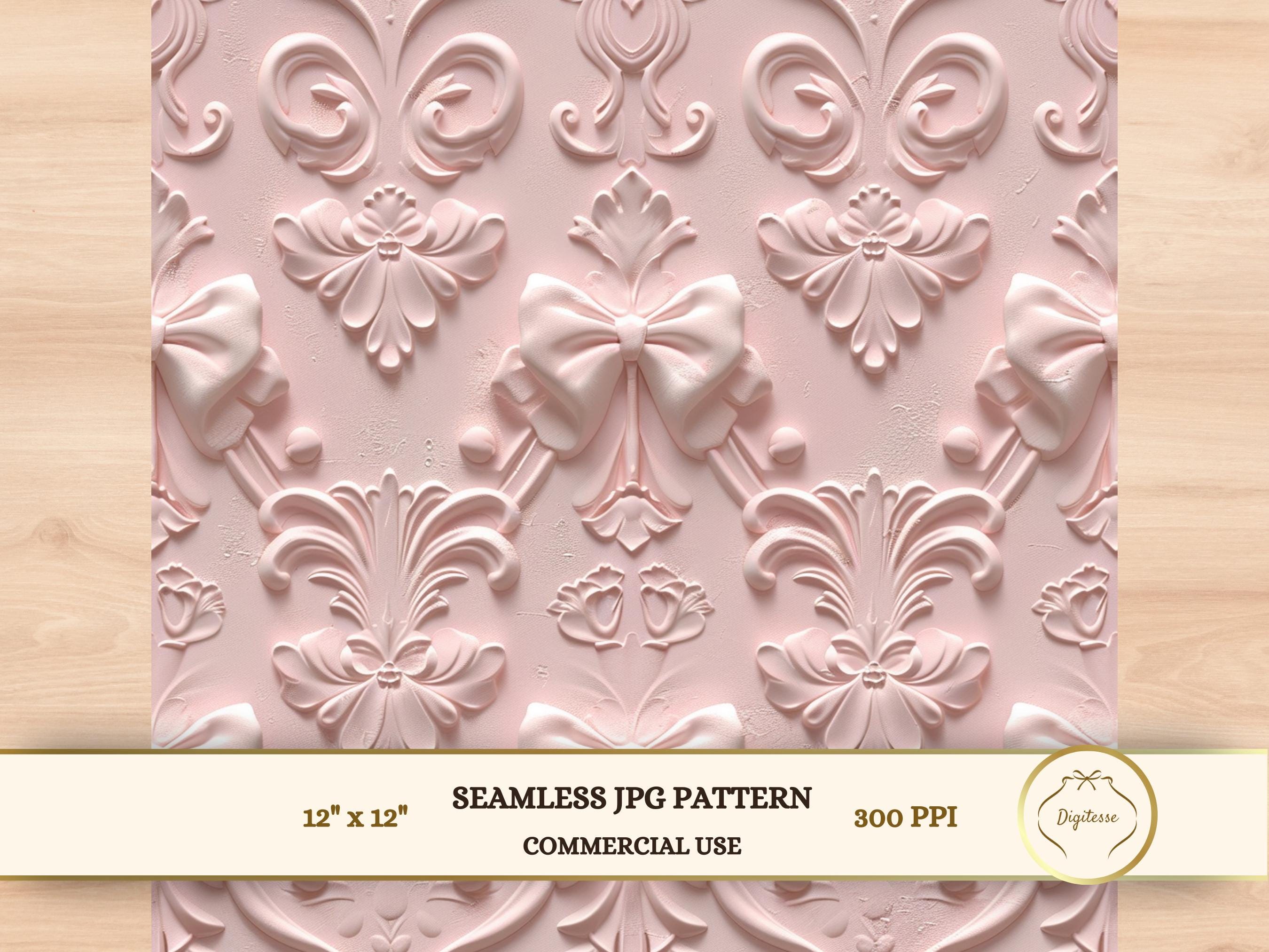 Coquette Rococo Seamless Patterns, Pink Bows Wallpaper (JPG) - Etsy