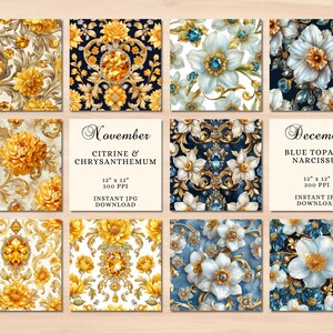 Seamless Patterns Birthday JPG, Digital Birthstone Paper, Birth Flower ...