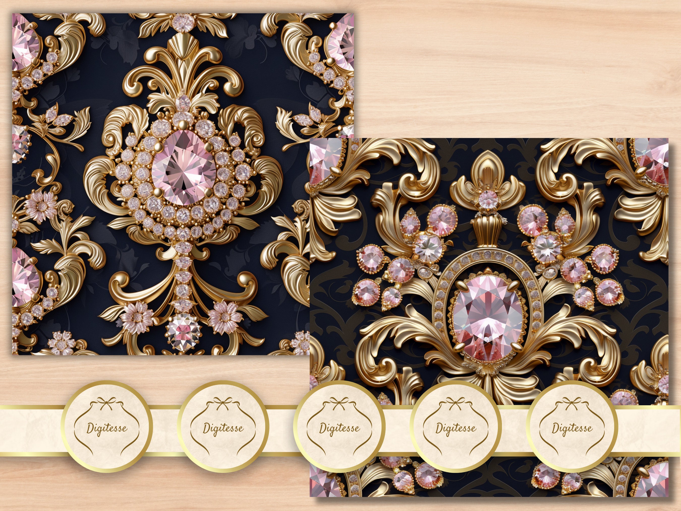 Rococo Pink Diamonds Seamless Patterns, Marie Antoinette Junk Journal ...