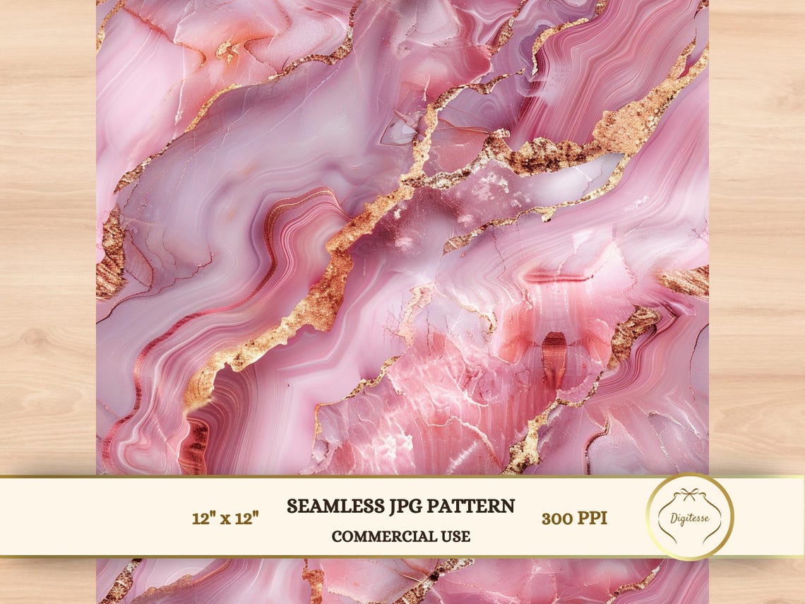 Pink Marble Texture, Seamless Patterns With Gold (JPG Digital Download ...