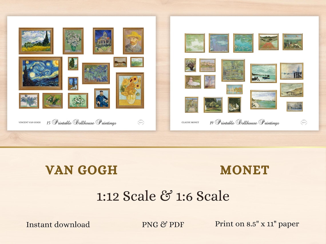 Printable Dollhouse Art Bundle, Miniature Gallery Wall Download, Famous ...