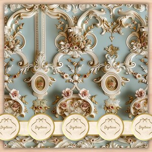 Light Blue Rococo Seamless Patterns, Versailles Palace Ceiling, Elegant ...