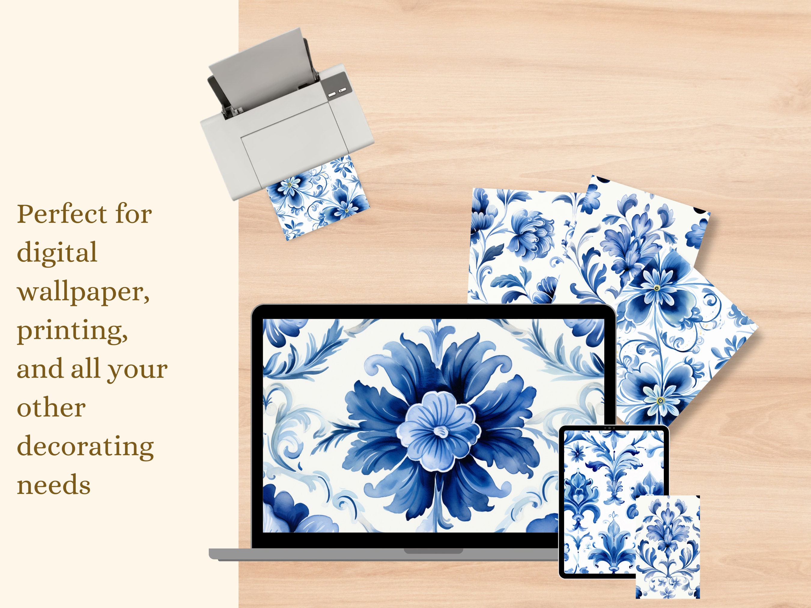 Delft Tile Digital Paper Pack, Seamless Patterns Blue Porcelain ...