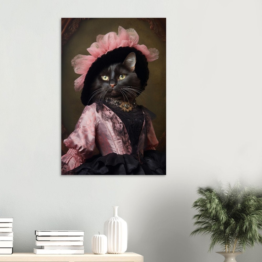 Princess Black Cat Painting, Rococo Art Print, Black Cat Portrait ...