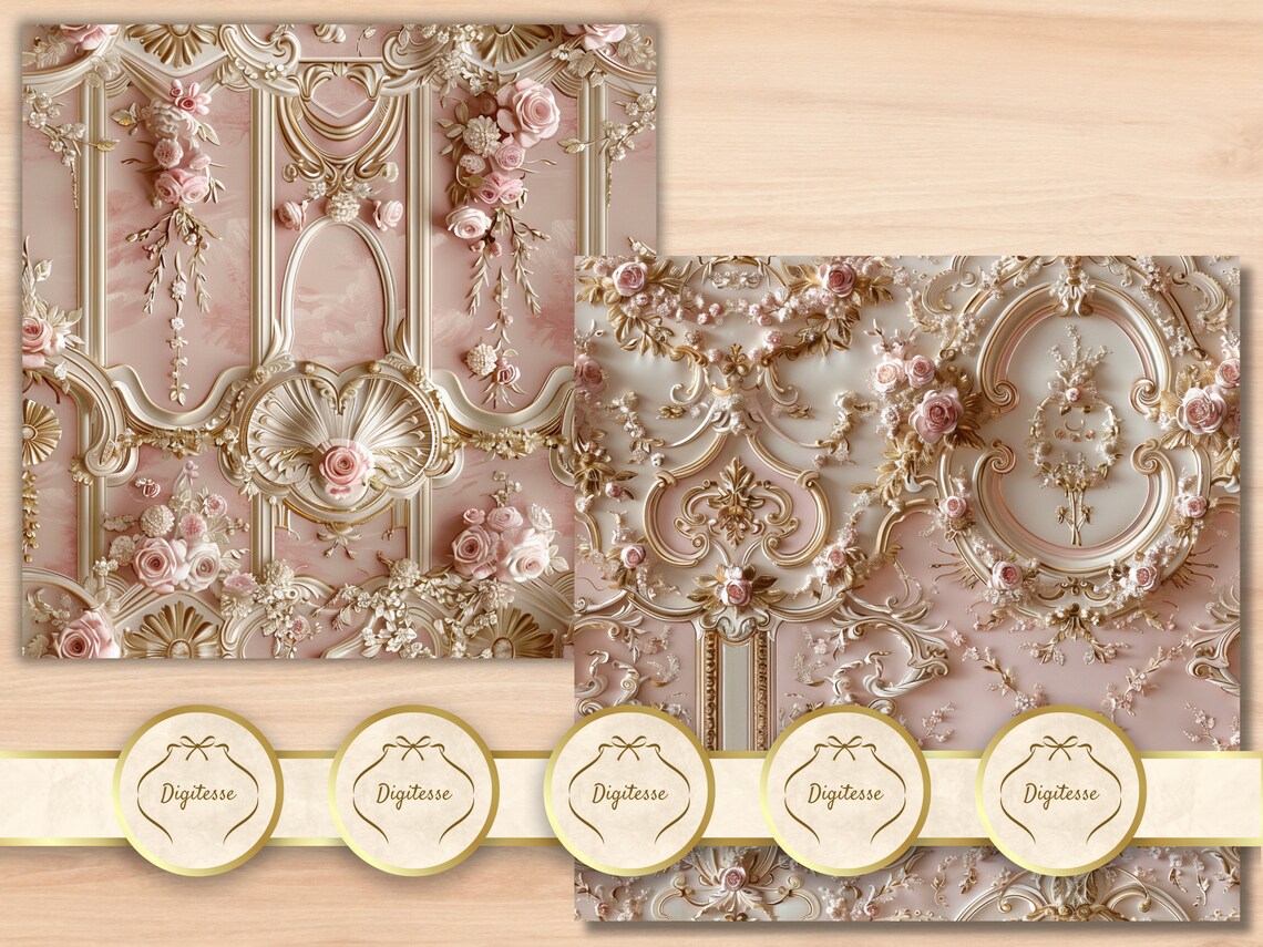 Elegant Pink Rococo Junk Journal Pages, Palace Ceilings, Marie ...