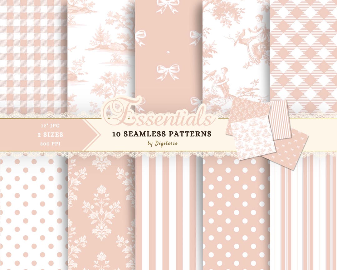 Peach Digital Paper, Shabby Chic Seamless Patterns, Cottagecore Junk ...