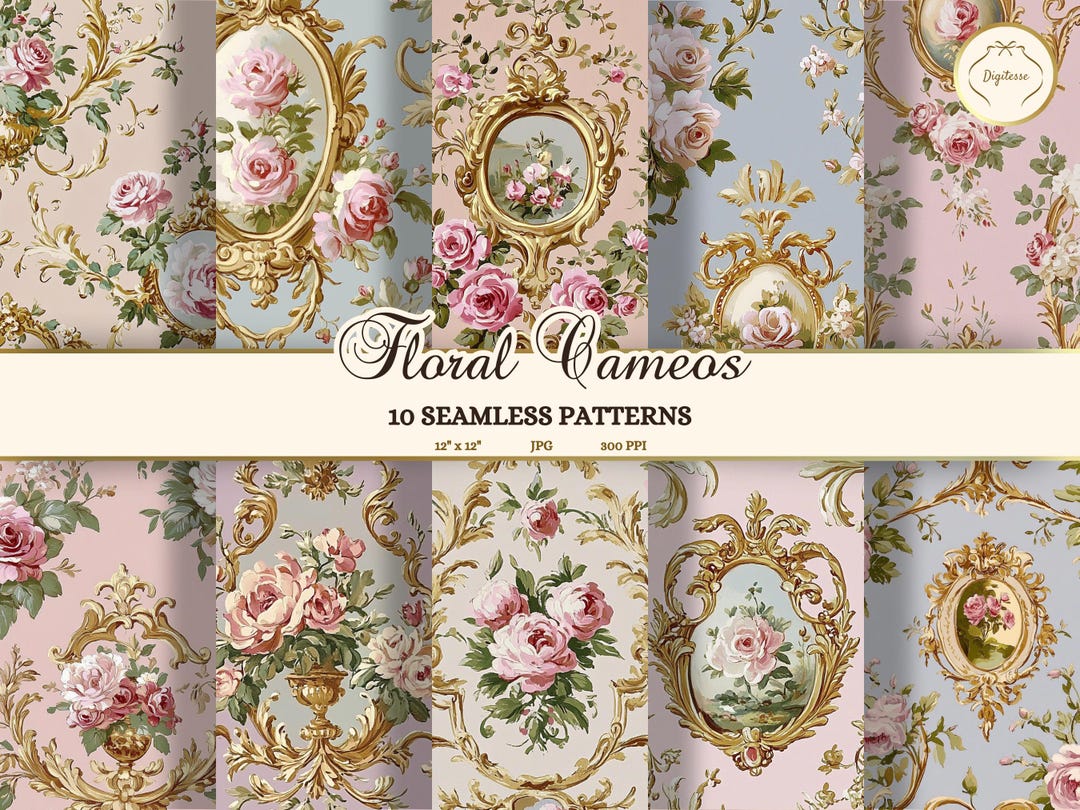 Rococo Floral Seamless Patterns: Shabby Chic Digital Paper (JPG) - Etsy