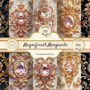 Pink Baroque Gemstones Printable Paper, Rococo Morganite Jewelry JPG ...