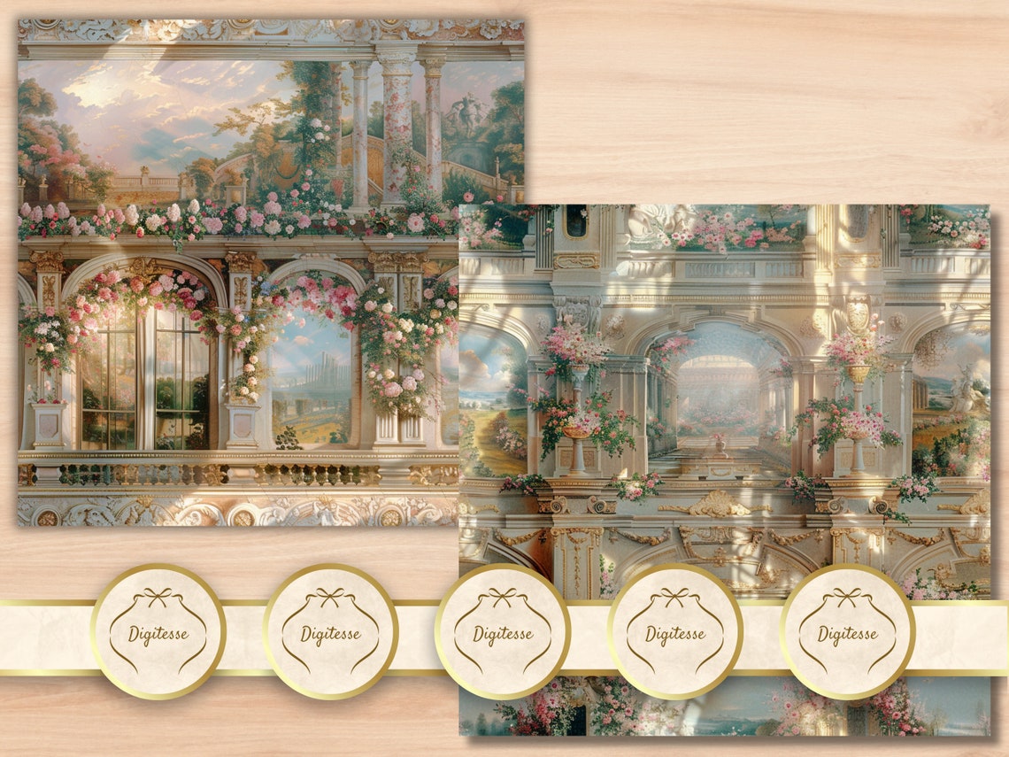 Rococo Palace Digital Paper, Palace of Versailles Junk Journal Pages ...