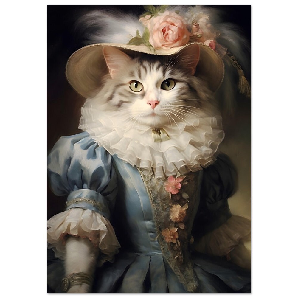 Gray Tabby Cat Art, Princess Cat Rococo Poster, Tabby Cat Gift, Animal ...
