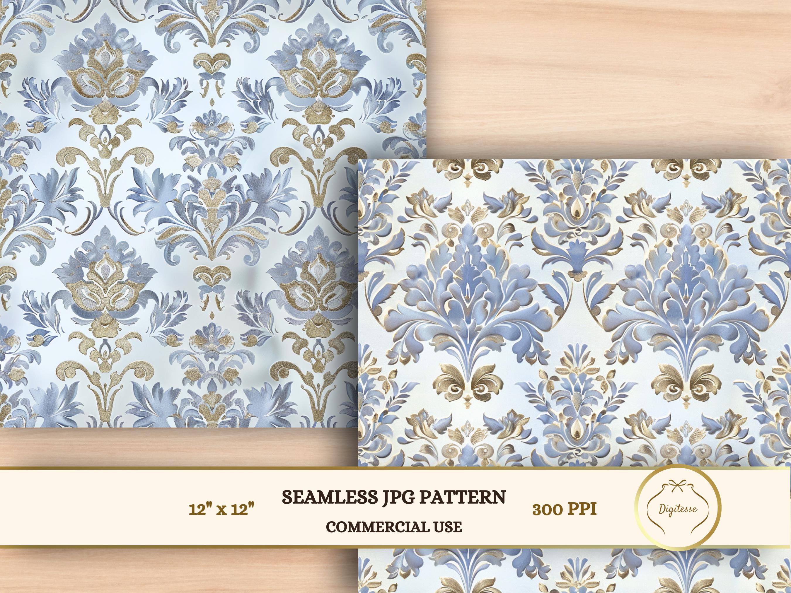 Pale Blue Brocade Seamless Patterns, Rococo Digital Paper (JPG) - Etsy