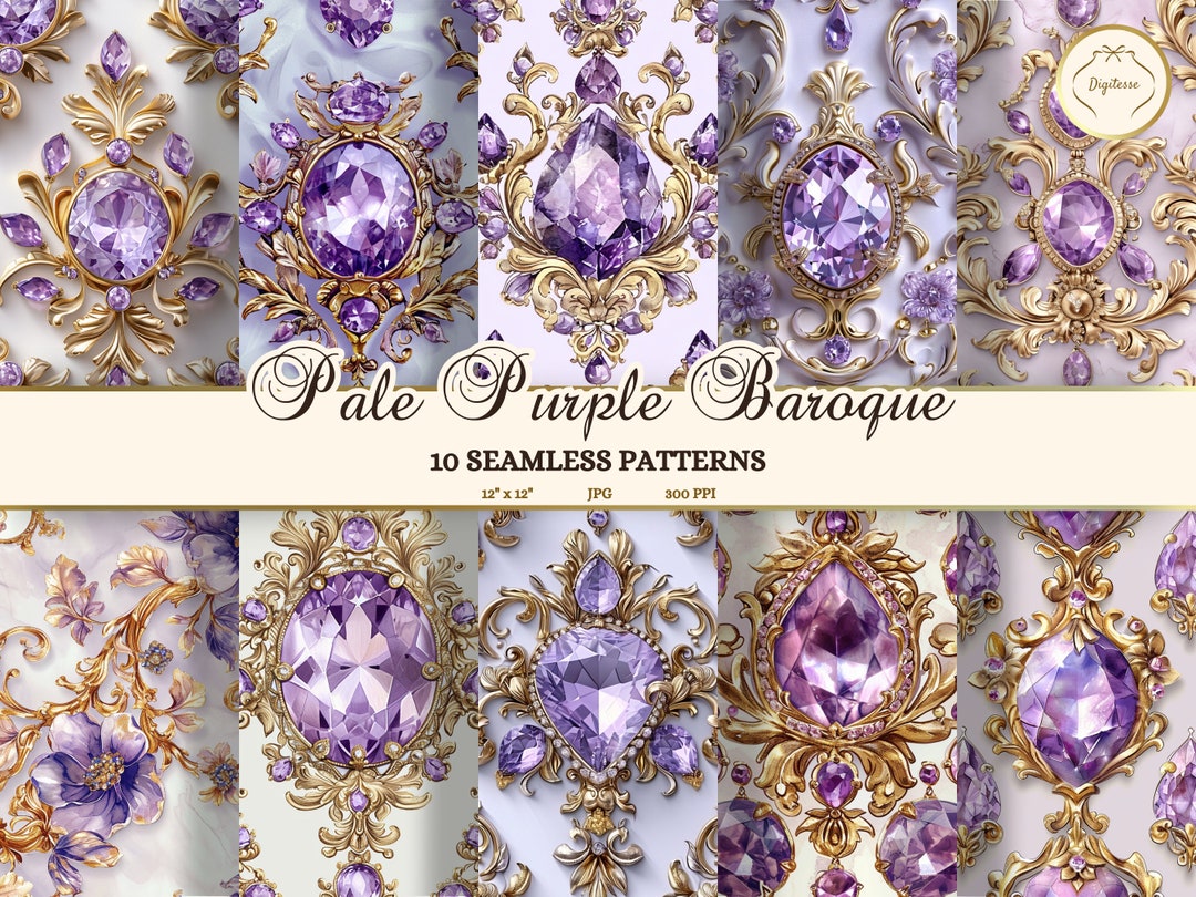 Light Purple Baroque Jewels JPG, Elegant Amethyst Seamless Patterns ...