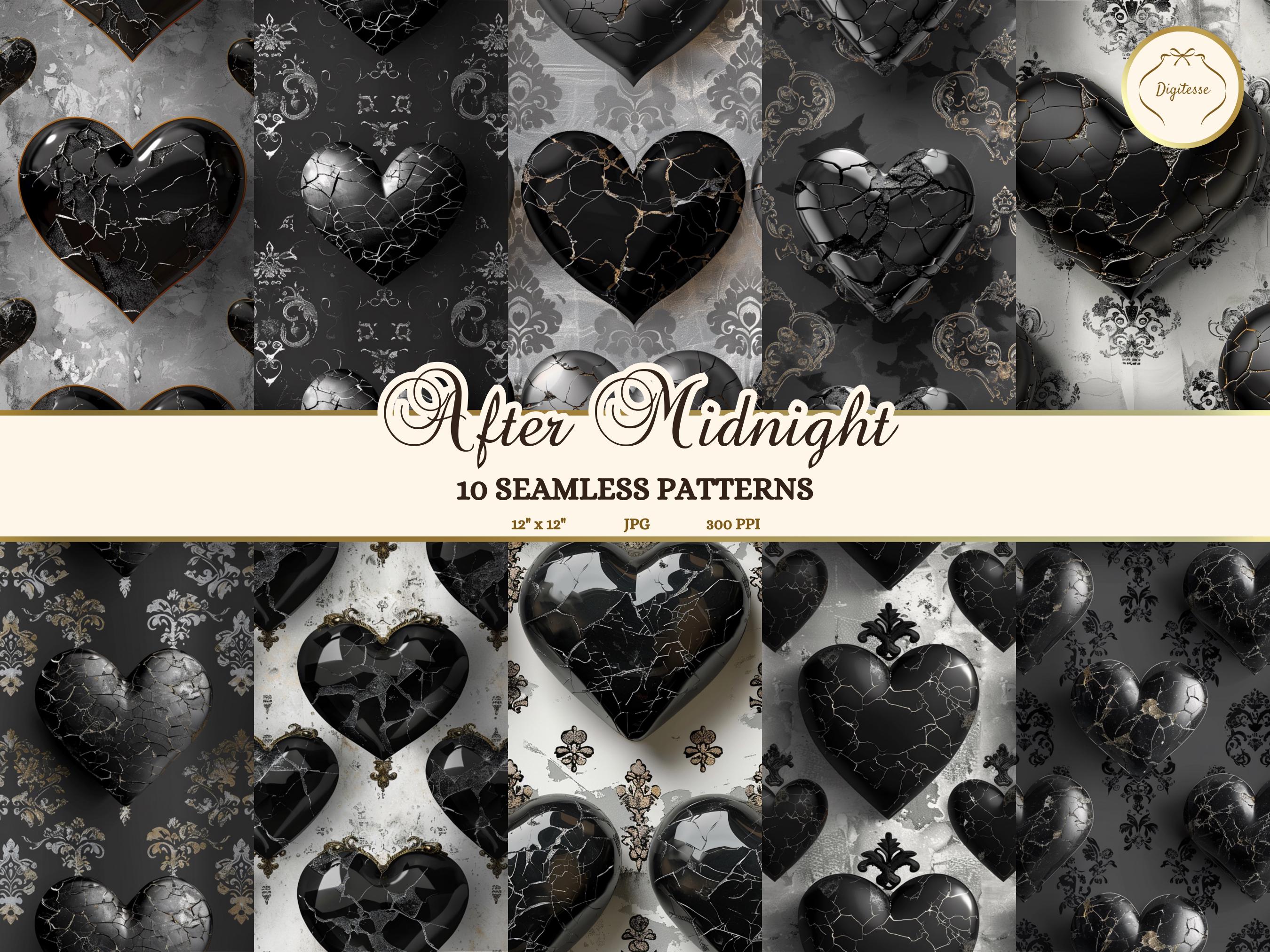 Gothic Valentine's Day Seamless Patterns, Broken Hearts Digital Paper ...