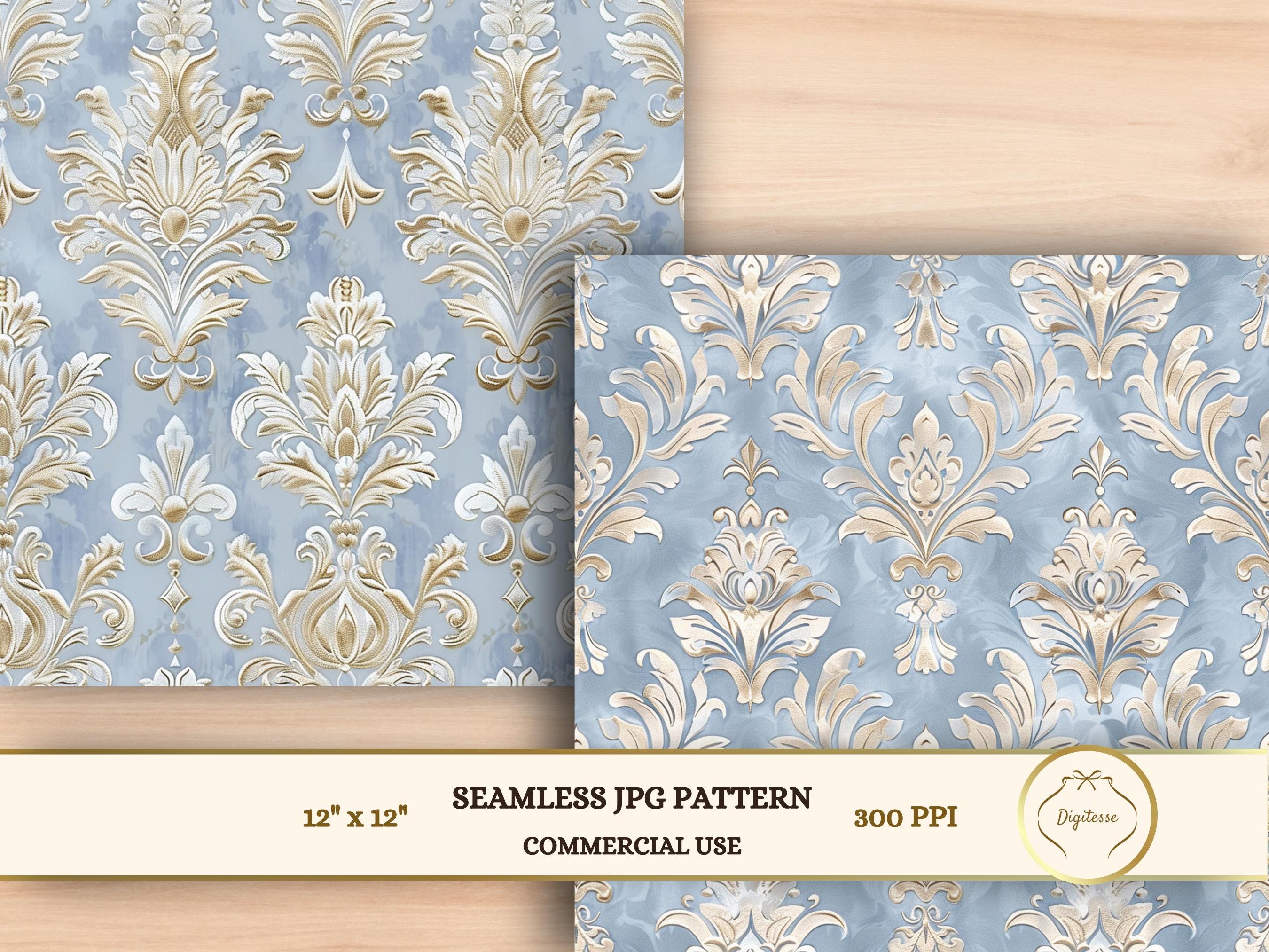 Pale Blue Brocade Seamless Patterns, Rococo Digital Paper (JPG) - Etsy