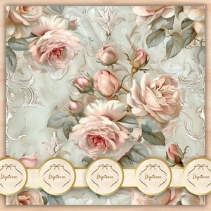 Seamless Rococo Roses Pattern, Shabby Chic Floral Scrapbook Paper JPG ...