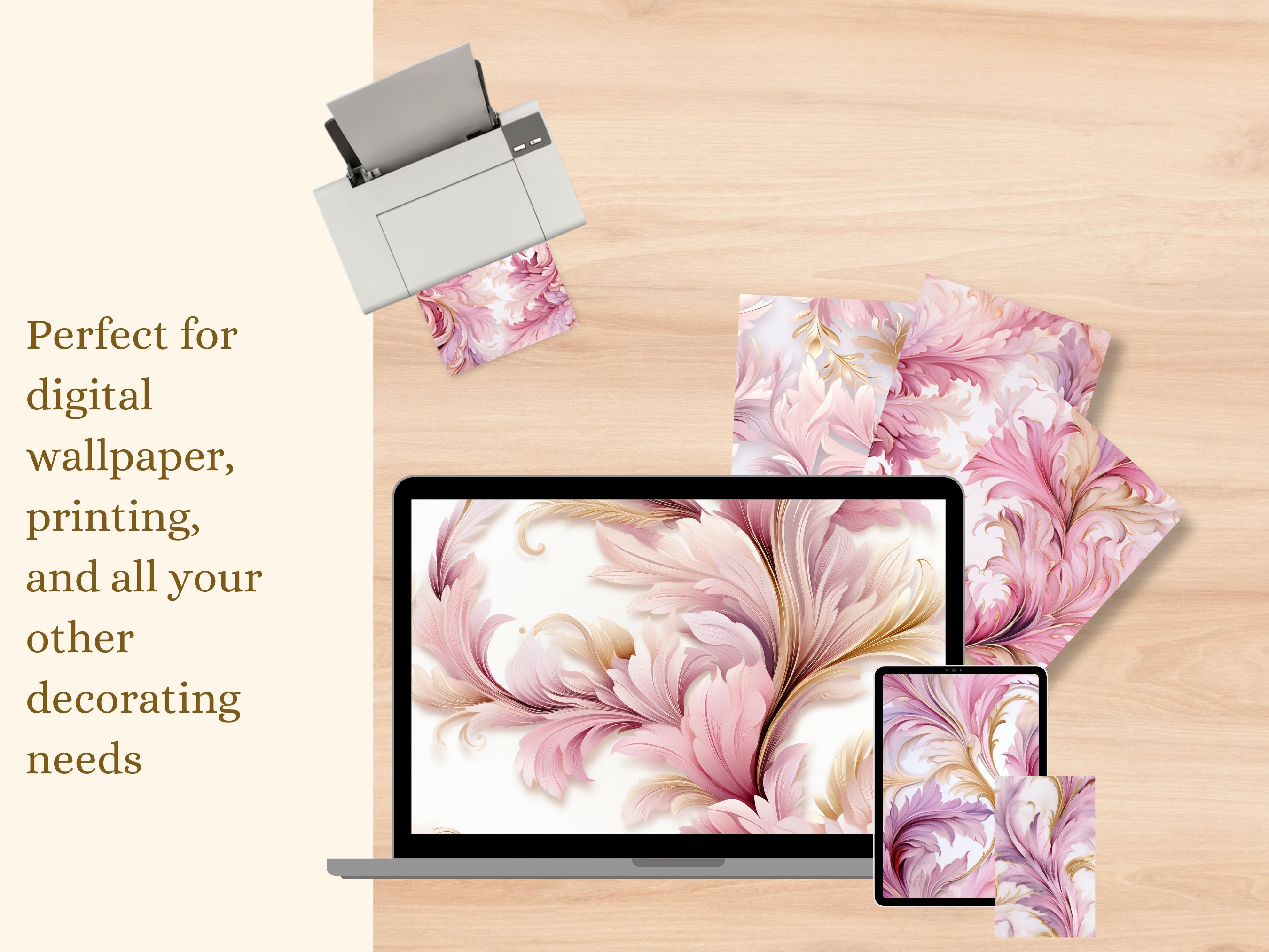 Pink and Gold Acanthus Digital Paper, Elegant Baroque Flourish Seamless ...