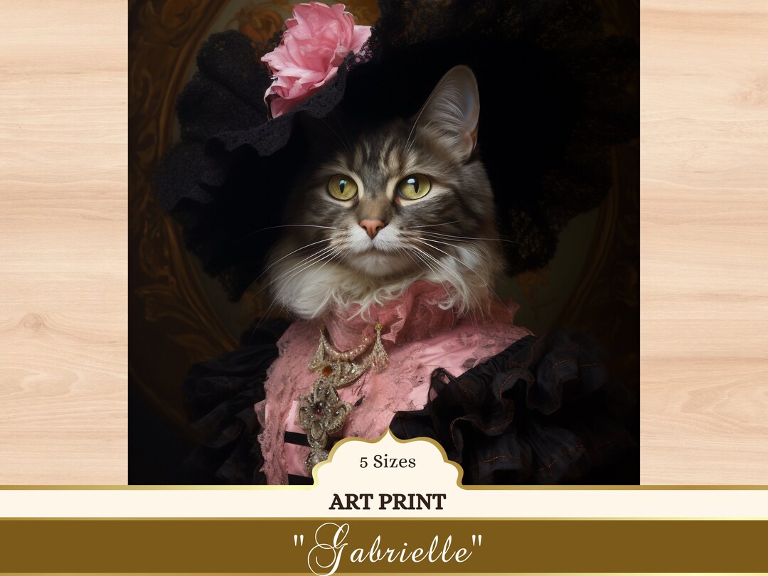 Victorian Tabby Cat Painting, Unique Tabby Cat Holiday Gift, Historical ...