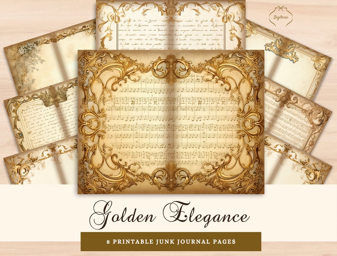 Elegant Gold Junk Journal Pages Vintage, Printable Junk Journal PDF ...