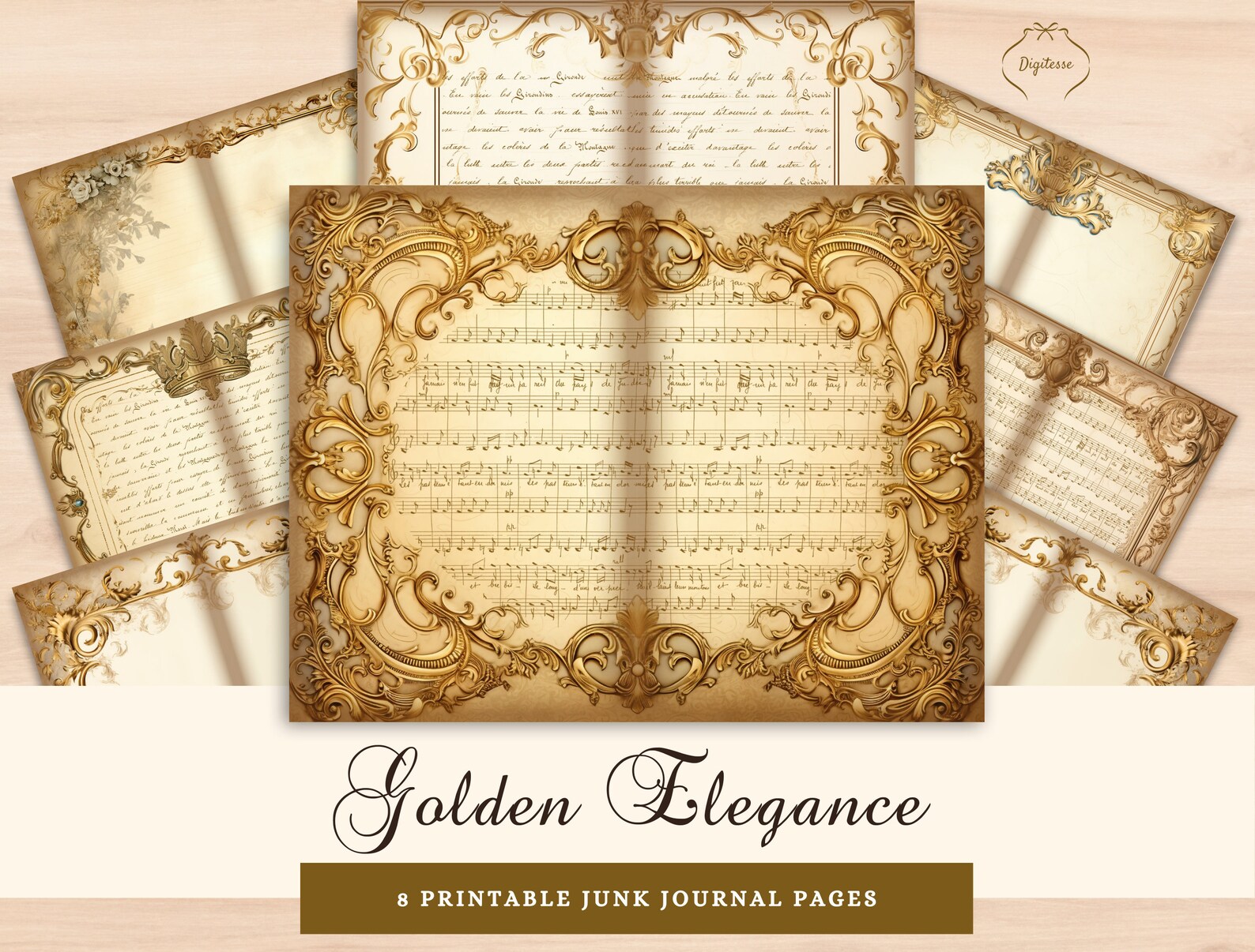Elegant Gold Junk Journal Pages Vintage, Printable Junk Journal PDF ...