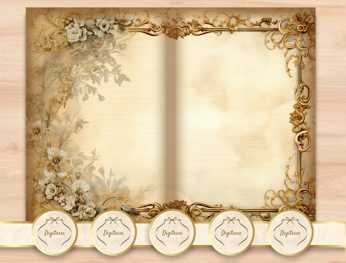 Elegant Gold Junk Journal Pages Vintage, Printable Junk Journal PDF ...