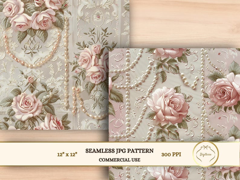 Vintage Roses Pearls Seamless Pattern, Coquette Digital Paper (JPG) - Etsy