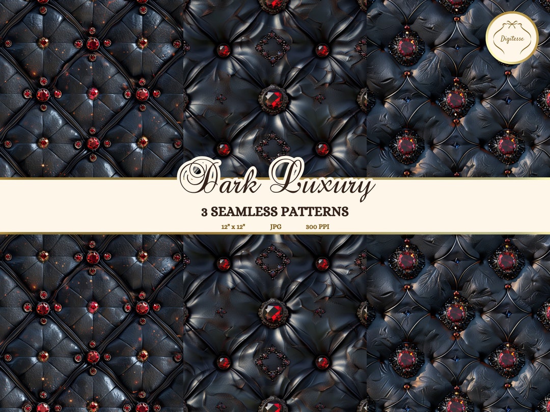 Gothic Black Leather Quilted Pattern, Ruby Gem, Seamless JPG (digital ...