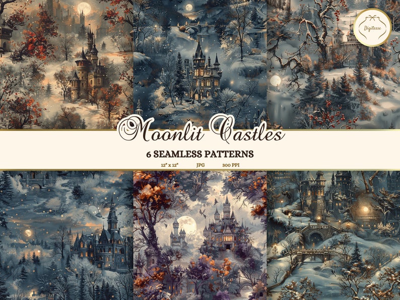 Haunted Castle Junk Journal Printable Paper, Gothic Halloween Seamless ...