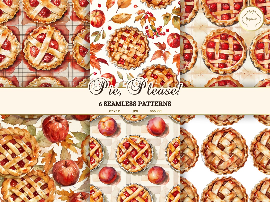 Apple Pie Watercolor Clipart, Seamless Autumn Patterns (digital Paper ...