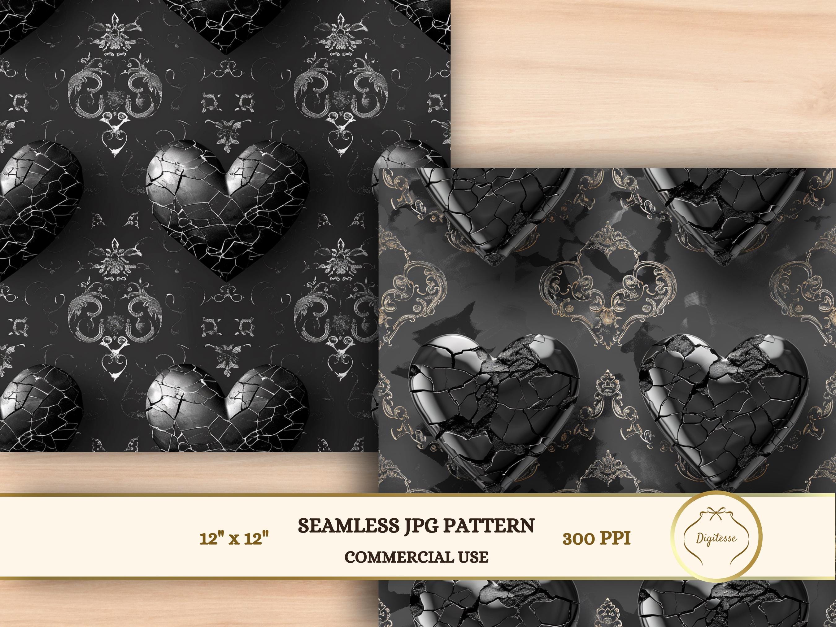 Gothic Valentine's Day Seamless Patterns, Broken Hearts Digital Paper ...
