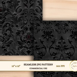 Velvet Gothic Digital Paper, Black Velvet Seamless Pattern Set ...